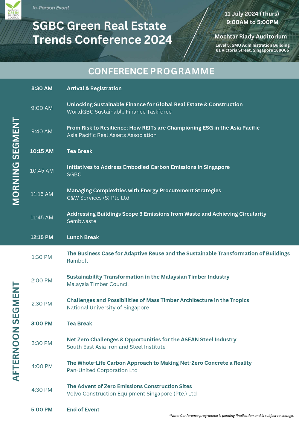 Green Real Estate Trends Conference - Singapore Green Building Council